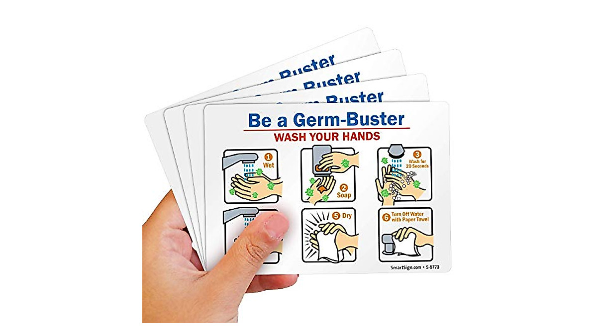 SmartSign Germ-Buster Hand Washing Label - Durable Vinyl