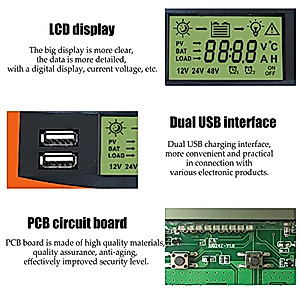Solar Panel Controller, 30A 50V LCD Smart PWM Solar Panel Charge Controller with Dual USB IP32 Waterproof Solar Controller for Solar Green Light, Solar Light Billboards, etc.(30A)