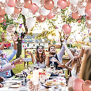 Zesliwy Rose Gold Confetti Balloons, 50 Pack 12 inch White and Rose Gold Latex Balloons with 33 Feet Rose Gold Ribbon for Birthday Party Wedding Graduation Bridal Shower Decorations.
