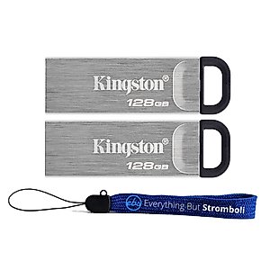 Kingston Flash Drive 128GB Kyson DataTraveler (Bulk 2 Pack) Metal USB 3.2 Type-A Drive 200MB/s High Speed PenDrive for Computer or Laptop (DTKN/128GB) Bundle with (1) Everything But Stromboli Lanyard
