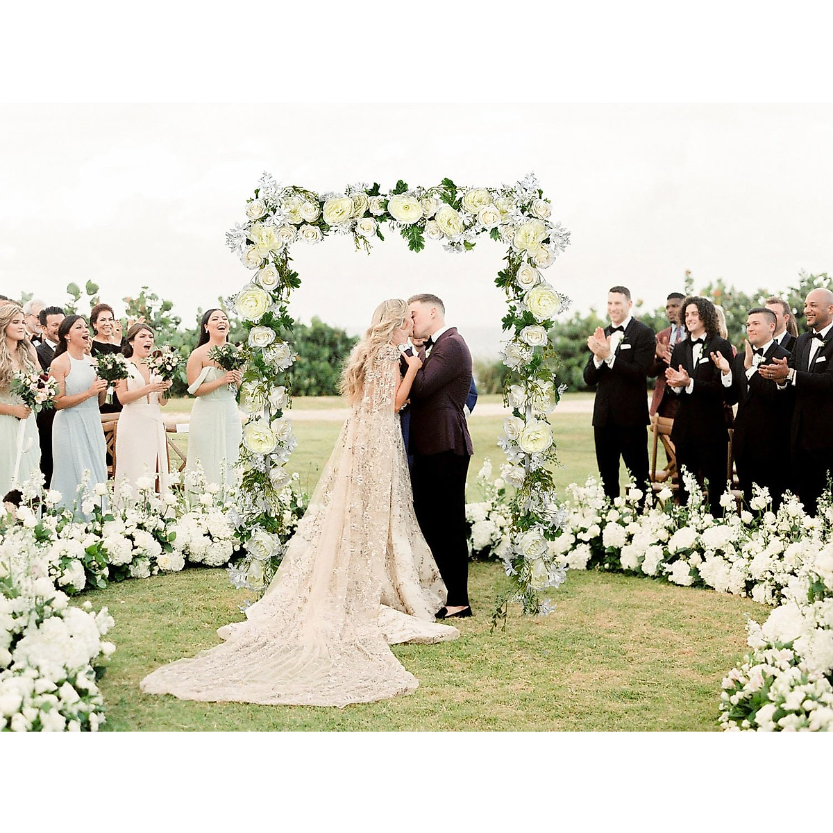 Lvydec 2 Pack Artificial Peony Flower Garland - 6ft Silk Peony White Flower Garland Arch Flower Vine for Wedding Party Table Decoration (2, White)