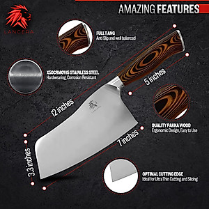 Cleaver Knife 7 Inch Stainless Steel - Professional Chef Knife With Pakka Wood Full Tang Handle, Heavy Duty Blade For Home Kitchen And Restaurant