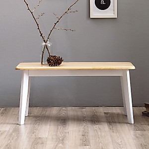 Livinia Canberra 37.4" Wooden Dining Bench/Mid Century Modern Solid Malaysian Oak Kitchen Bench (Natural-White)