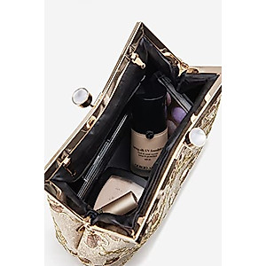 BABEYOND Women's Floral Embroidery Evening Bags Kiss Lock Rhinestone Purse for 1920s Party Prom Wedding