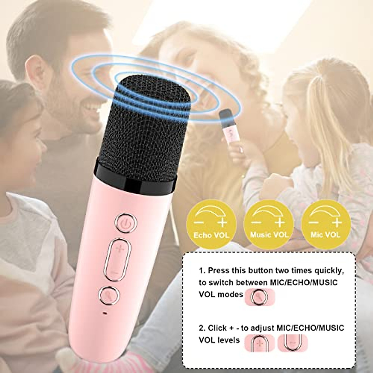 YLL Kids Karaoke Machine, Portable Bluetooth Speaker with Wireless Microphone for Adults, Karaoke Toys Gifts for Girls Ages 4, 5, 6, 7, 8, 9, 10, 12 +Year Old Birthday Party (Pink)
