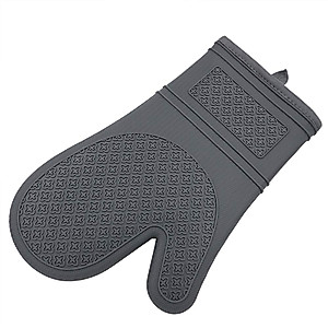 Yutat Silicone Oven Mitts, Oven Gloves with Non-Slip Silicone, 600 Degree Heat Resistant, Soft Cotton Lining, Waterproof and BAP-Free, Oven Mitts for Cooking and Baking - 1 Pair 12 Inch Charcoal Grey