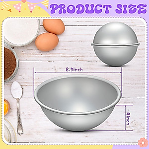 Hushee 2 Pcs Football Cake Pan 8 Inch Aluminum Hemisphere Pan Nonstick 3D Round Shape Cake Molds for Baking Sphere Half Ball Cake Pan for Birthday Wedding Anniversary DIY Cakes Bakeware Tools, Silver