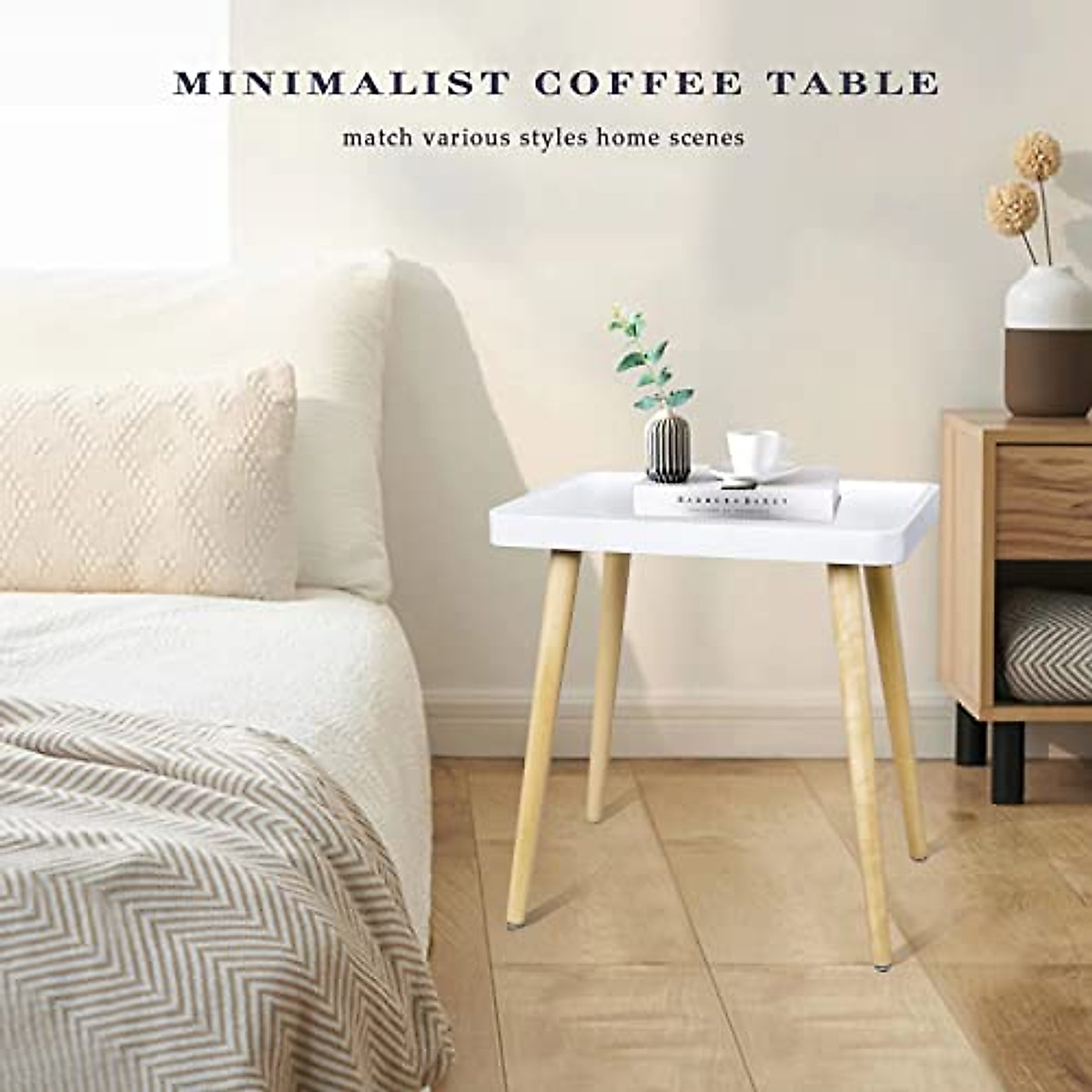 Side/Tray Table, Small End Table Accent Table Living Room Bedroom Balcony Office, Modern Side Table Bedside Table Home Decor, Small Side Table for Small Spaces, (White)
