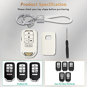 PIFOOG Key Fob Cover for Honda Accord Civic CRV Pilot Passport Insight Accessories White TPU 5 Buttons Smart Keys Case Shell Protector Bling Car Keychain Girly Women