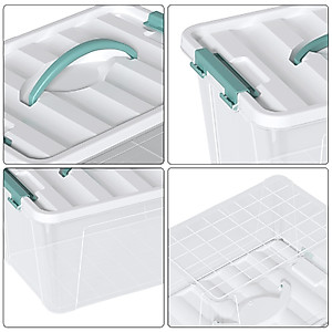 Uumitty 14 Quart Stackable Storage Bin with Latching Lid, Plastic Container Box to Organize Office, Crafts, Clear Base and White Lid, 8-Pack