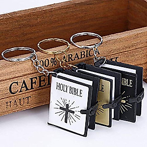 zhenleisier Mini Religious Christian Holy Bible Book Hanging Pendant Keychain Keyring Holder - Golden