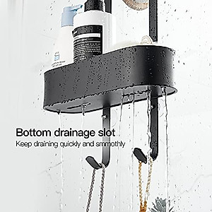 FINECHI Over the Door Shower Caddy Hanging Storage Organizer Rust Proof Aluminum Bathroom Tub Storage Rack with Hooks and Baskets(Matte Black, 2-Tier)