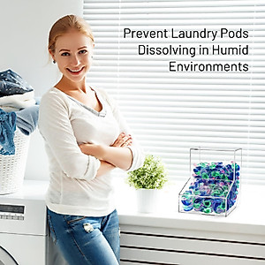 BSSOYAMM Laundry Pods Container, Acrylic Laundry Pods Holder with 2 Lid, Adhesive Dishwasher Pods Dispenser, Clear Laundry Room Organization Storage for Clothes Pins, Dryer Balls, Snack, Candy