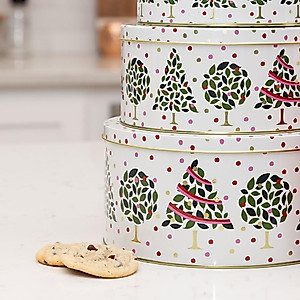 Kate Spade New York Decorative Tins with Lids, 3 Piece Nesting Tins, Small Medium & Large Metal Cookie Tins, Christmas Cookie Containers, Tins for Gift Giving and Storage, Evergreen Confetti Dot