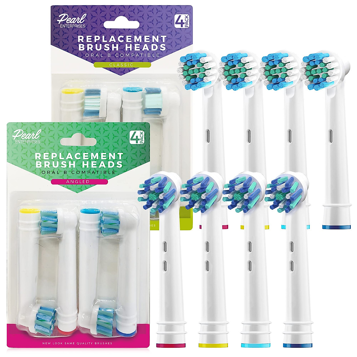 Pearl Enterprises Generic Electric Toothbrush Replacement Brush Heads. 8 Pack Variety Heads - 4 Cross, 4 Classic Clean. Easy Cleaning for Kids & Adults. Compatible with Oral B Electric Toothbrushes