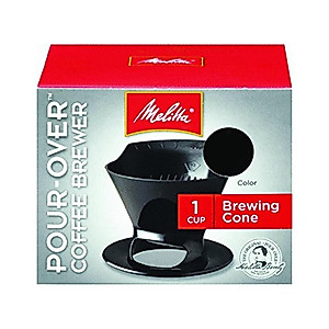 Melitta Pour Over Coffee Cone Brewer & #2 Filter Natural Brown Combo Set, Black