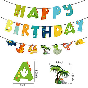 BIEUFBJI Dinosaur Birthday Banner - Dinosaur Theme Birthday Party Decoration Supplies, Indoor Outdoor Hanging Décor Party Ornaments, Set for Kids Birthday Parties