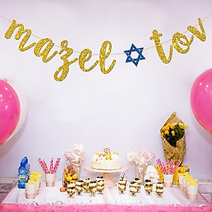 INNORU Mazel Tov Banner, Congratulations Party Decorations, Bar Mitzvah, Birthday, Wedding, Jewish Party Decorations Gold Glitter