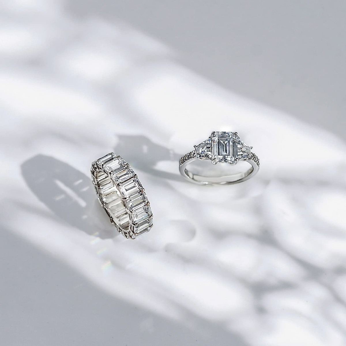 DIAMONBLISS Eternity Ring For Women 14K Yellow Gold, Rose Gold, Platinum Plated 925 Sterling Silver Infinity Band | 10.30 Carats Emerald Cut Cubic Zirconia CZ Simulated Diamond (White, 7)