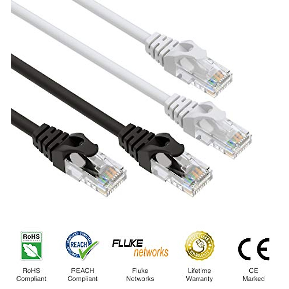 BlueRigger CAT6 Ethernet Cable 15FT - 2 Pack (1Gbps, 550MHz, RJ45) CAT 6 Gigabit Internet Network LAN Patch Cord - Compatible with Game Consoles, Smart TV, Router