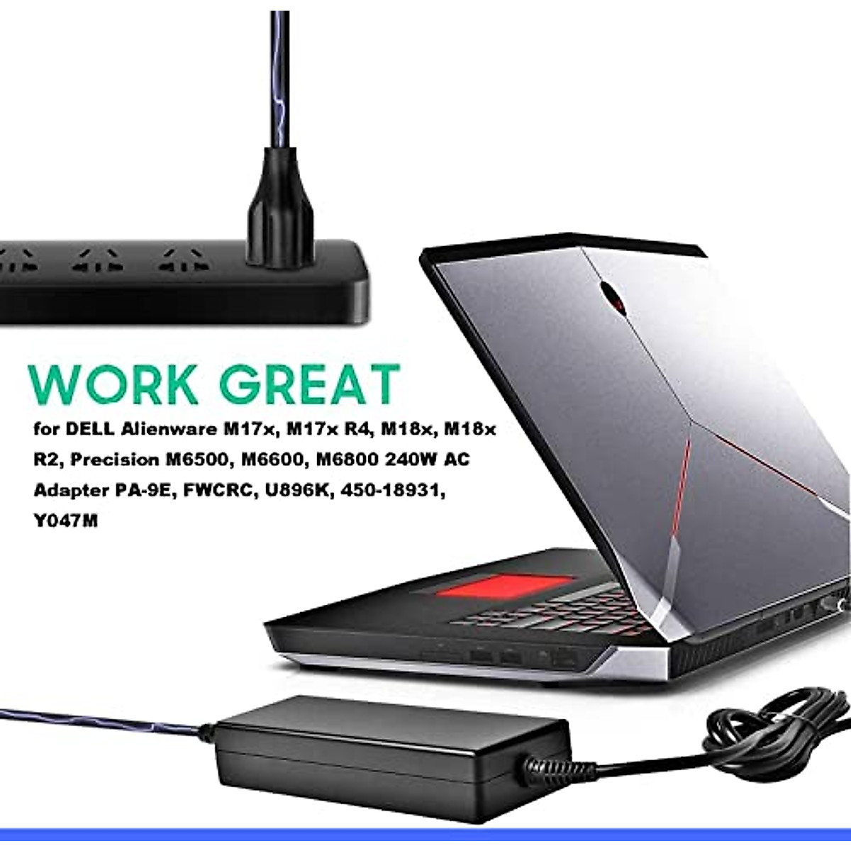 240Watts Laptop Charger for Dell Alienware R1 R2 R3 R4 R5 X15 X16 X17 M17 M17X X17-R2 M15 M18X G5 G7 Gaming Laptops Supply Power Adapter Cord
