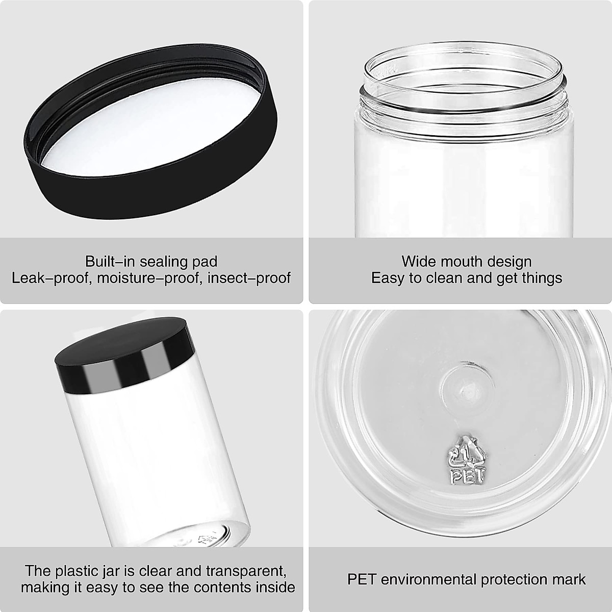 Hajoyful Plastic Jars with Lids 6OZ 42PCS,Small Cosmetic Slime Containers Clear Travel Round Jars Empty Refillable Sample Containers Leak Proof Pot with Black Lids for Lotion, Cream, Body Scrub