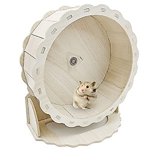 BNOSDM Wooden Hamster Exercise Wheel Silent Hamster Running Wheels with Stand Adjustable Quiet Small Animal Wheel Spinner Toy for Syrian Hamster Gerbil Mice Rat Hedgehogs (9 inch)