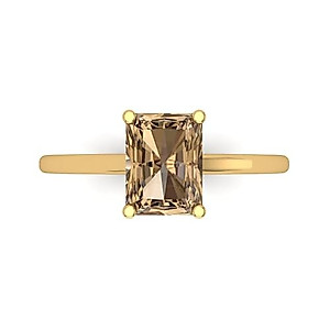 Clara Pucci 2.0ct Emerald Cut Solitaire Champagne Simulated Diamond 4 Prong Engagement Bridal Anniversary Ring 18K Yellow Gold 7.75