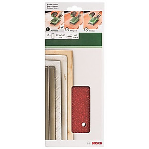 Bosch 2609256B26 Sanding Sheets for Orbital Sanders 115 x 280 cm Number of Holes 14 Grit 40 Lot of 10 Sheets