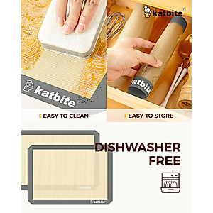 Silicone Baking Mat, Katbite Large Baking Mat Set of 3-2 Half Sheets Mats (11 5/8" x 16 1/2") + 1 Quarter Baking Sheets, Reusable & Nonstick Bakeware Mats for Cookies, Macarons, Bread and Pastry