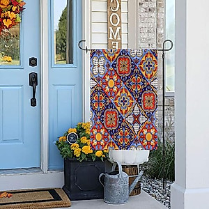 Double-sided garden flag Mexican Talavera Ceramic Tile Pattern Ethnic Folk Outdoor Flag Garden Flag Yard Outdoor Decoration （12×18in）.