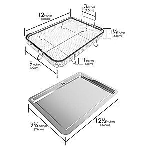 Linkidea 2 Small Roasting Pan with Rack Set, Stainless Steel Baking Cooling Rack Rectangle 12'' x 9'', Oven Tray and Safe Grid Wire Racks for Roasting