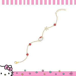Hello Kitty Sanrio Womens Initial Bracelet 6.5" + 1"- Official License 18k Flash Plated Cubic Zirconia Letter K Bracelet