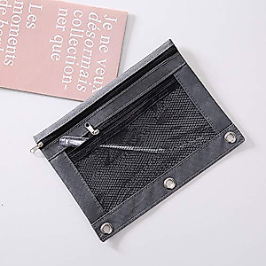 AHOME 3 Ring Binder Pencil Pouchs, Zippered Pencil Pouch Double Pocket Pencil Pouch 3 Ring with Clear Window