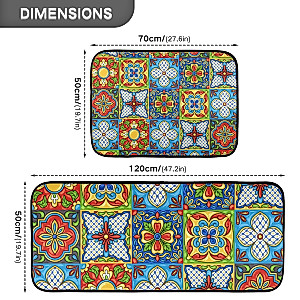 Emelivor Mexican Talavera Tiles Kitchen Rugs and Mats Set 2 Piece Non Slip Washable Runner Rug Set of 2 for Kitchen Floor Home Sink Ladunry Office
