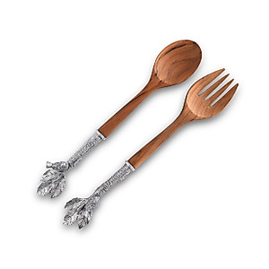 Vagabond House Pewter and Wood Song Bird Salad Server Set 13 inch Long