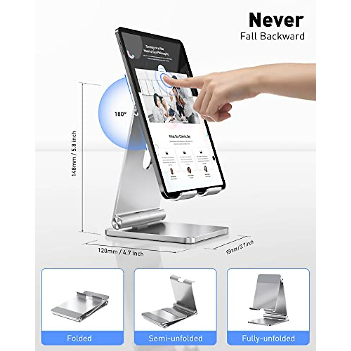 Maxonar Foldable Tablet Stand Holder, Adjustable Tablet Phone Desktop Stand Dock Constructed from Aluminum Compatible with 2022 iPad/iPad Pro, iPad Air/iPad Mini [4.7"-13"], Galaxy Tab S8- Silver
