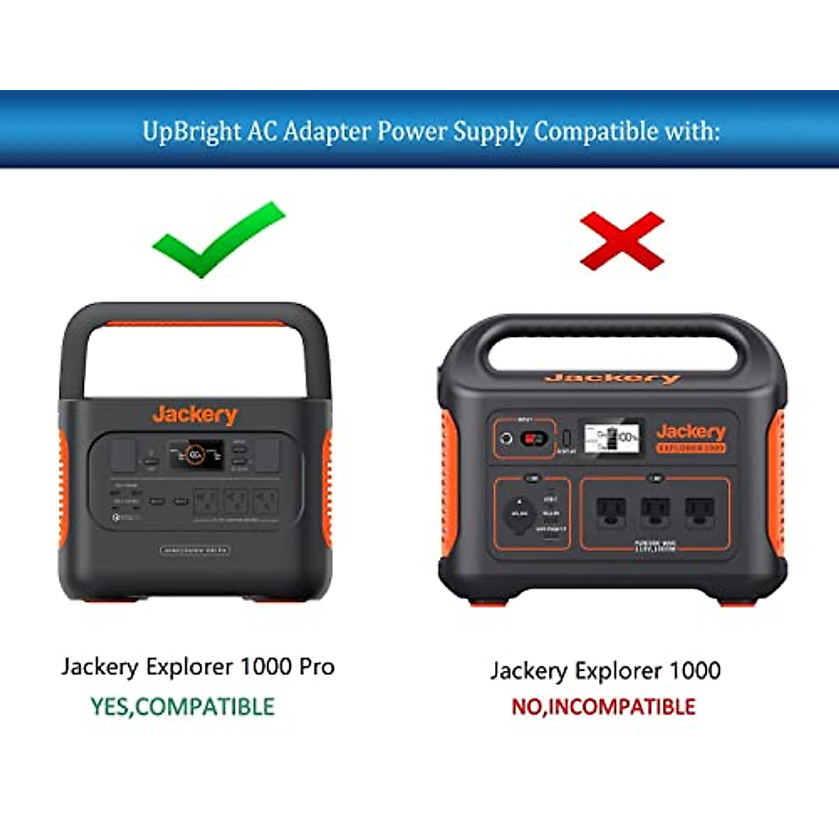 UpBright AC/DC Adapter Compatible with Jackery Explorer 1000 Pro 1000Pro JE-1000B Portable Power Station 1002Wh Solar Generator 43.2V 23.2Ah Li-ion Battery 12V-60V Charger PSU (Not fits Explorer 1000)