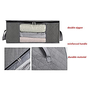 MANZOO Storage Bag Organizer Clothes Containers with Reinforced Handle for Comforters, Blankets, Bedding, Foldable Sturdy Zipper, Clear Window, 6 PC Pack, 35L, Grey