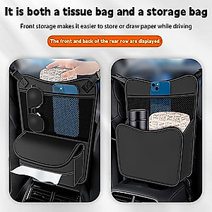 BESULEN Car Handbag Holder Between Seats, Dog Pet Kid Barrier Road Trip Essentials, Large Capacity Net Pocket Purse Holder Storage Bag, Hanging Multi-Pocket Automotive Consoles Organizer