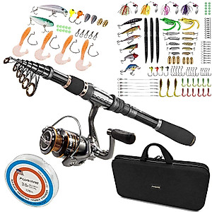 PLUSINNO Telescopic Fishing Rod and Reel Combo, 102Pcs Fishing Lures Baits Tackle