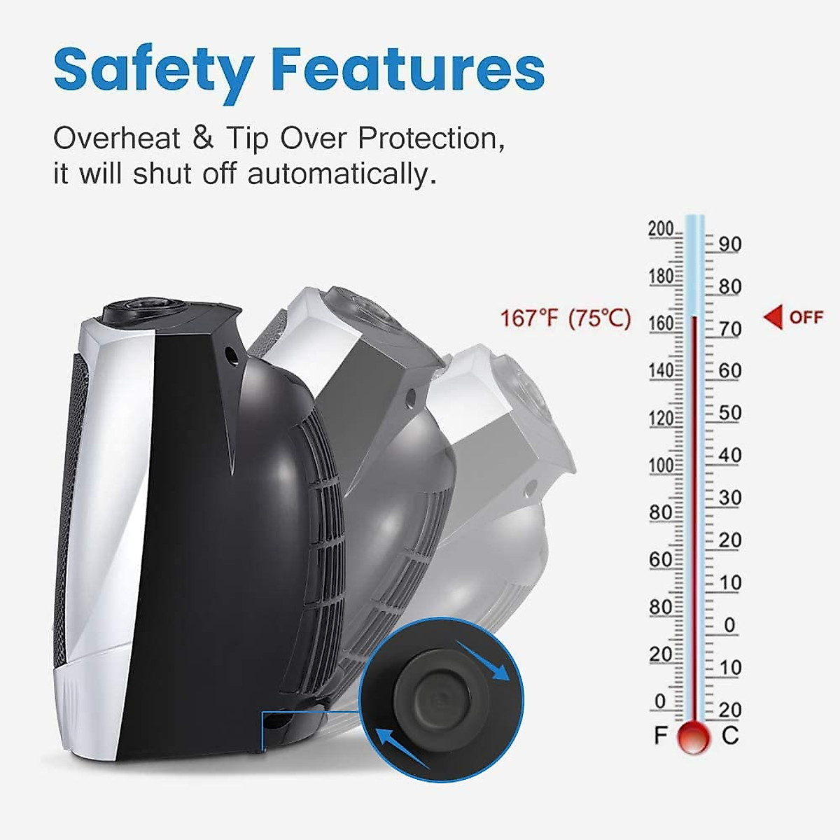 Kismile Small Space Heater Electric Portable Heater Fan for Home and Office Ceramic Fan Heaters with Adjustable Thermostat, 750W/1500W (8.1 Inch, Black)