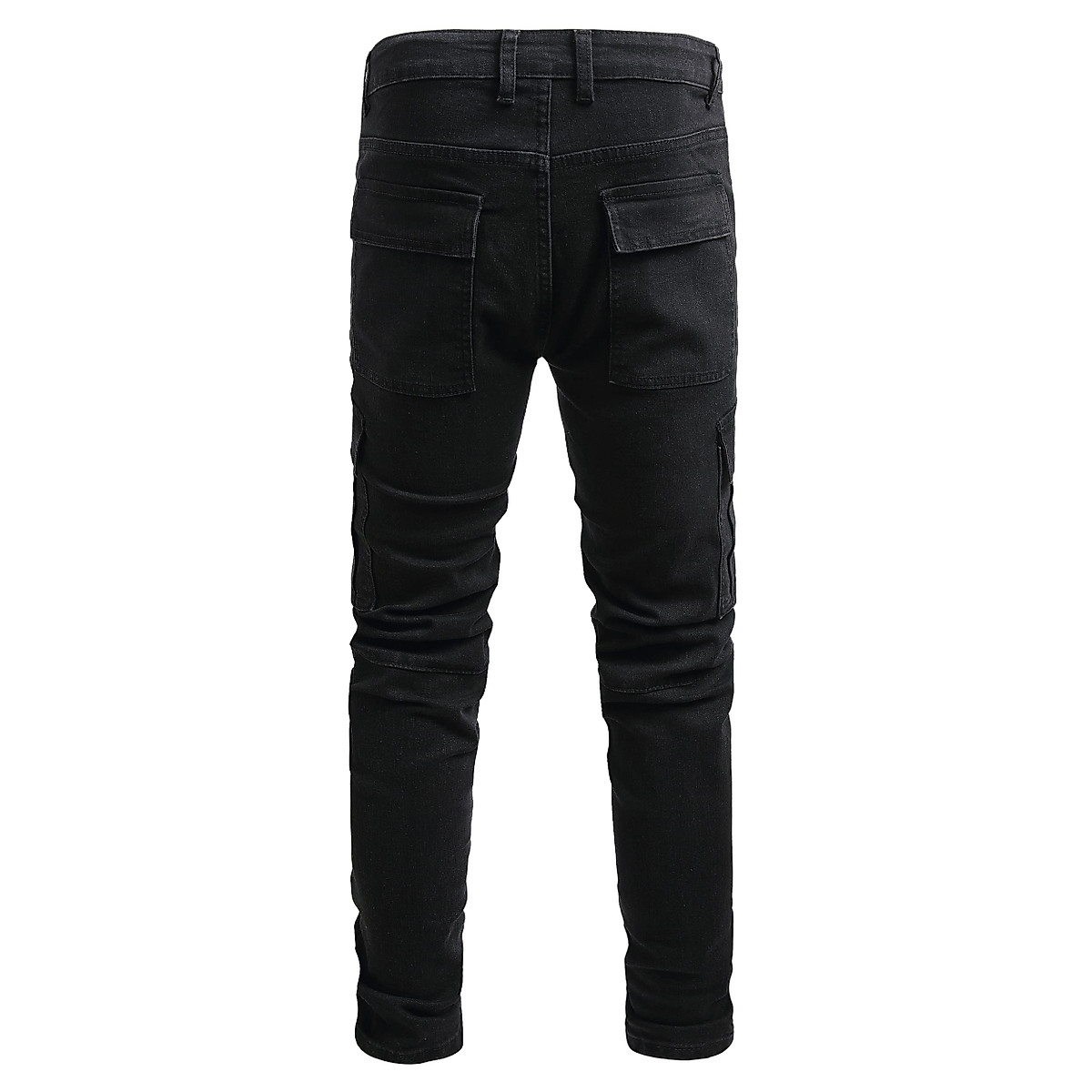 Men's Black Skinny Slim Fit Stretch Tapered Leg Jeans Fashion Stretchy Cargo Jeans Mens Casual Biker Hip Hop Denim Work Pants Jeans with Cargo Pockets