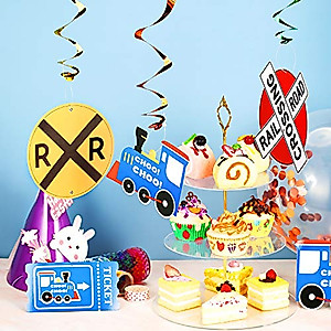 56 Pieces Train Hanging Swirls Steam Train Party Hanging Decorations Set Railroad Train Crossing Hangings for Train Theme Birthday Baby Shower Party Supplies