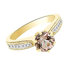 AFFY 1.5 cttw Simulated Pink Morganite & White Natural Diamond Engagement Wedding Ring in 14k Yellow Gold with Ring Size -11.5