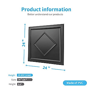 Art3d Decorative Drop Ceiling Tiles 2x2, Glue up Ceiling Panel Square in Black, Pack 12 Tiles