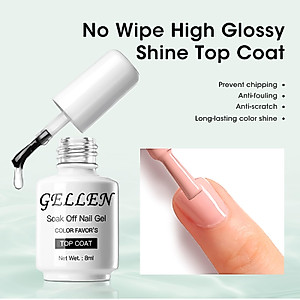Gellen Gel Top and Base Coat, 2pcs Clear Gel Nail Polish Set, 8ml No Wipe Gel Top Coat Nail Polish, Long lasting Base Coat Gel Manicure, Soak Off LED Nail Lamp Base Top Coat for Nail Salon, Nail Art