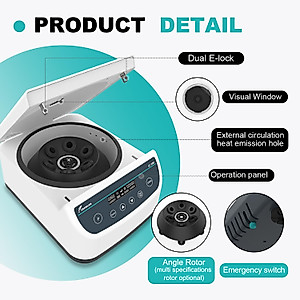 JOANLAB Centrifuge Machine 2ml/5ml/10ml/15ml/50ml x 6,Low Speed 500-4000rpm,2146xg RCF Lab Benchtop Centrifuges w/Timer