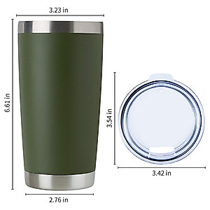 DOMICARE 20oz Stainless Steel Tumbler Bulk with Lid, Double Wall Vacuum Insulated Travel Mug, Powder Coated Coffee Cup, Army Green, 1 Pack