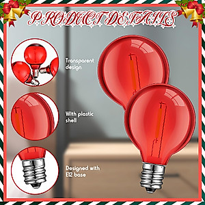 LEIFIDE 50 Pcs G40 Globe Replacement Light Bulbs LED Outdoor String Light 1w for Christmas Plastic Bulb with C7 E12 Candelabra Screw Base Indoor Patio Lights Decor (Red)